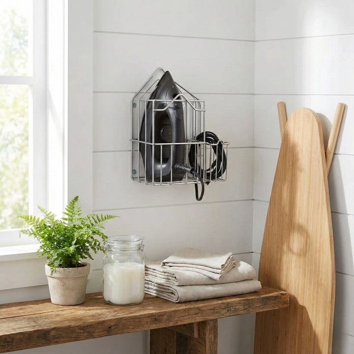 Wall Mounted Iron Holder with Basket – Dukaanwali